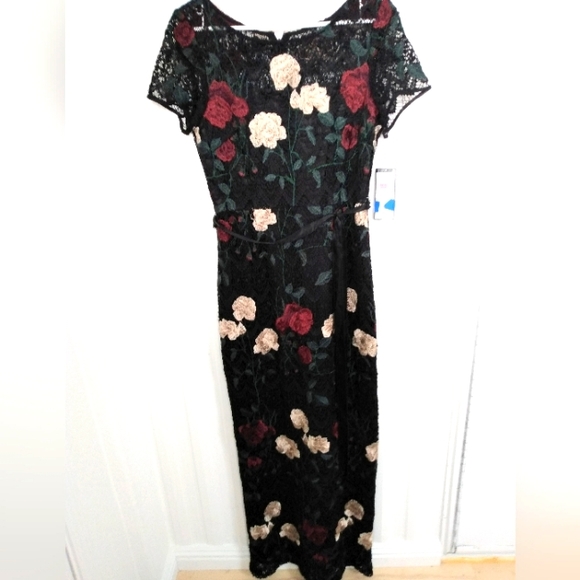 Tahari | Dresses | Tahari Lace Maxi Dress With Embroidered Floral ...